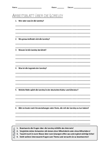 Arbeitsblatt zum Thema "Loreley" | Unterricht.Schule